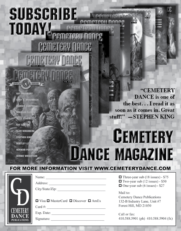 Cemetery Dance magazine black and white ad | Kate Freeman Design